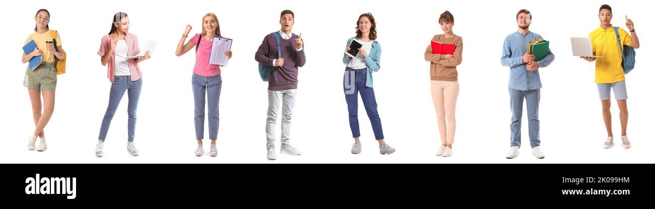 Set of different students on white background Stock Photo - Alamy