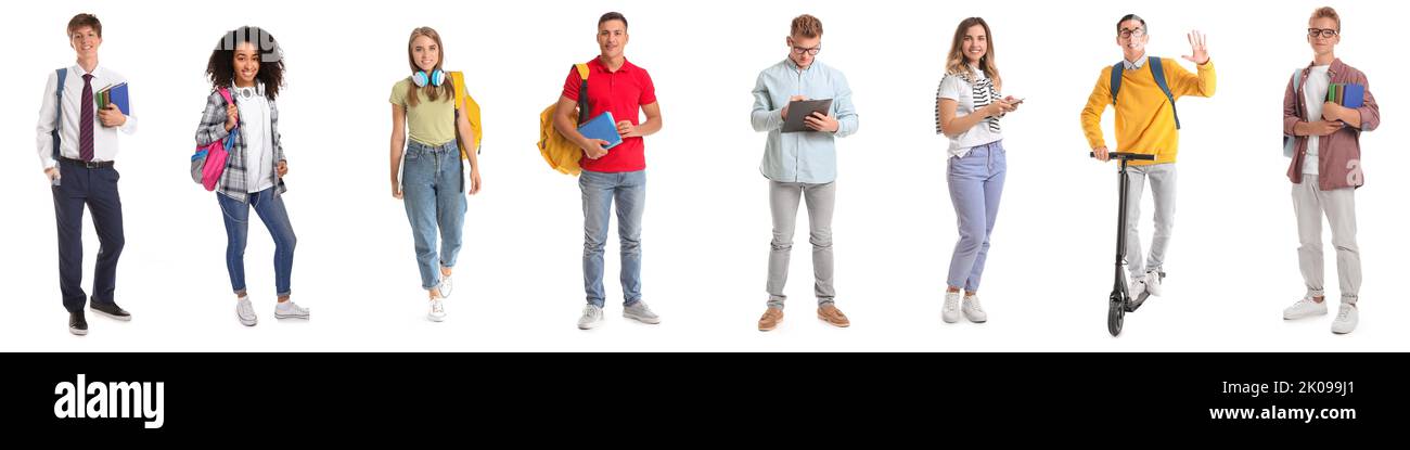 Collage of different students on white background Stock Photo - Alamy