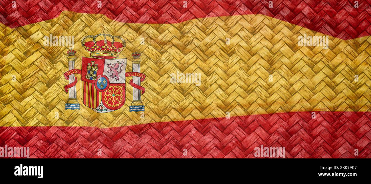 Wicker texture with print of Spanish flag. Banner for design Stock ...