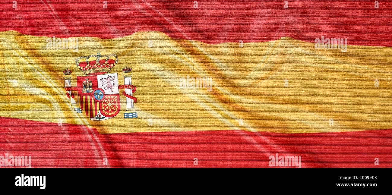 Texture of fabric with print of Spanish flag. Banner for design Stock ...