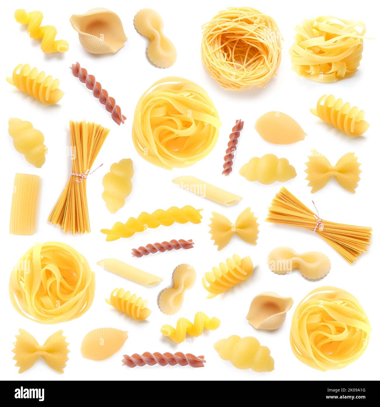 Collage of traditional Italian pasta on white background Stock Photo ...