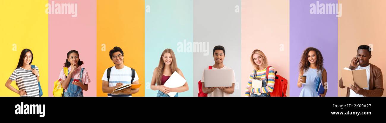 Collage of different students on color background Stock Photo - Alamy