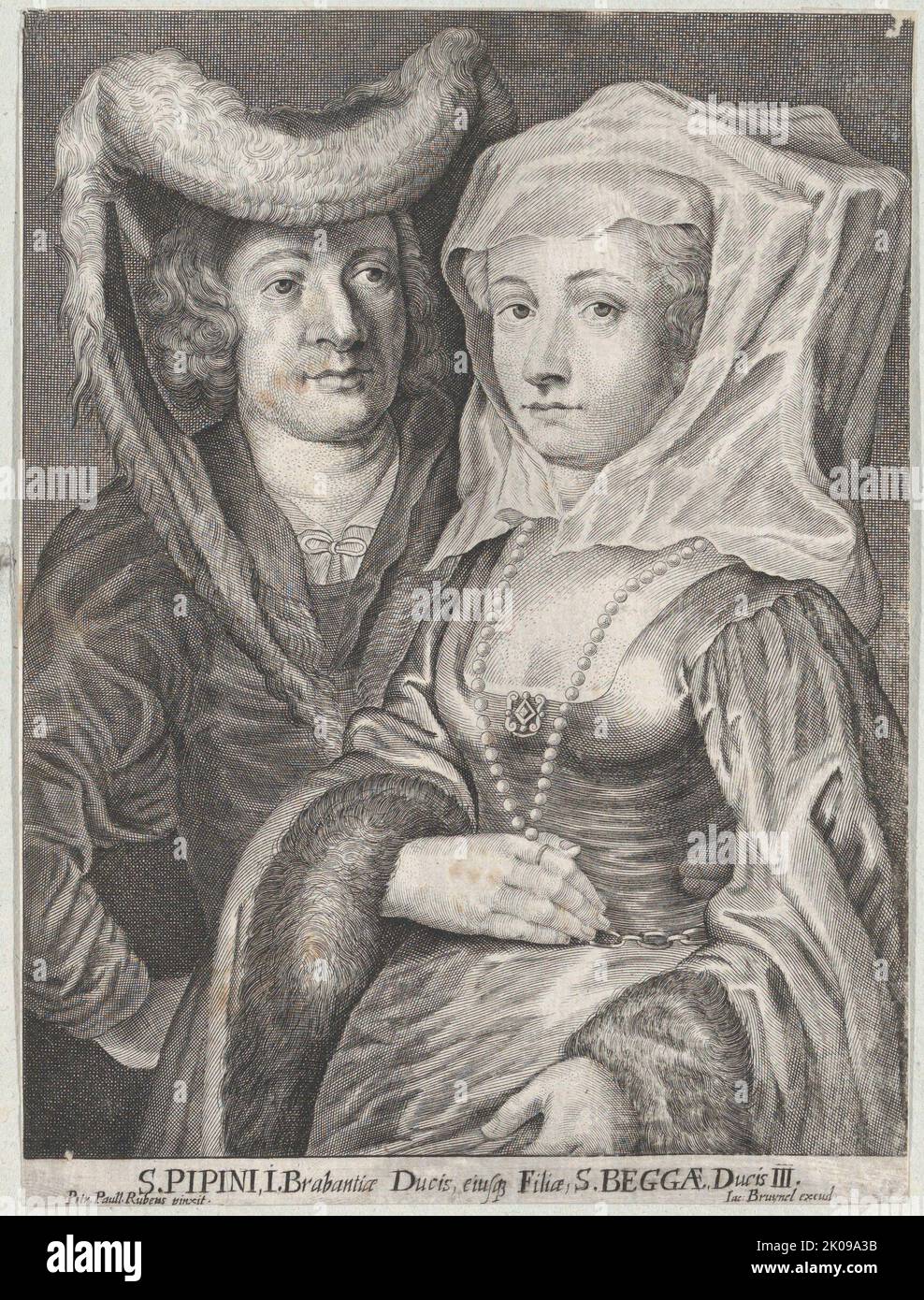 Saint Pepin I and his daughter, Saint Begga, ca. 1650-1700 Stock Photo ...