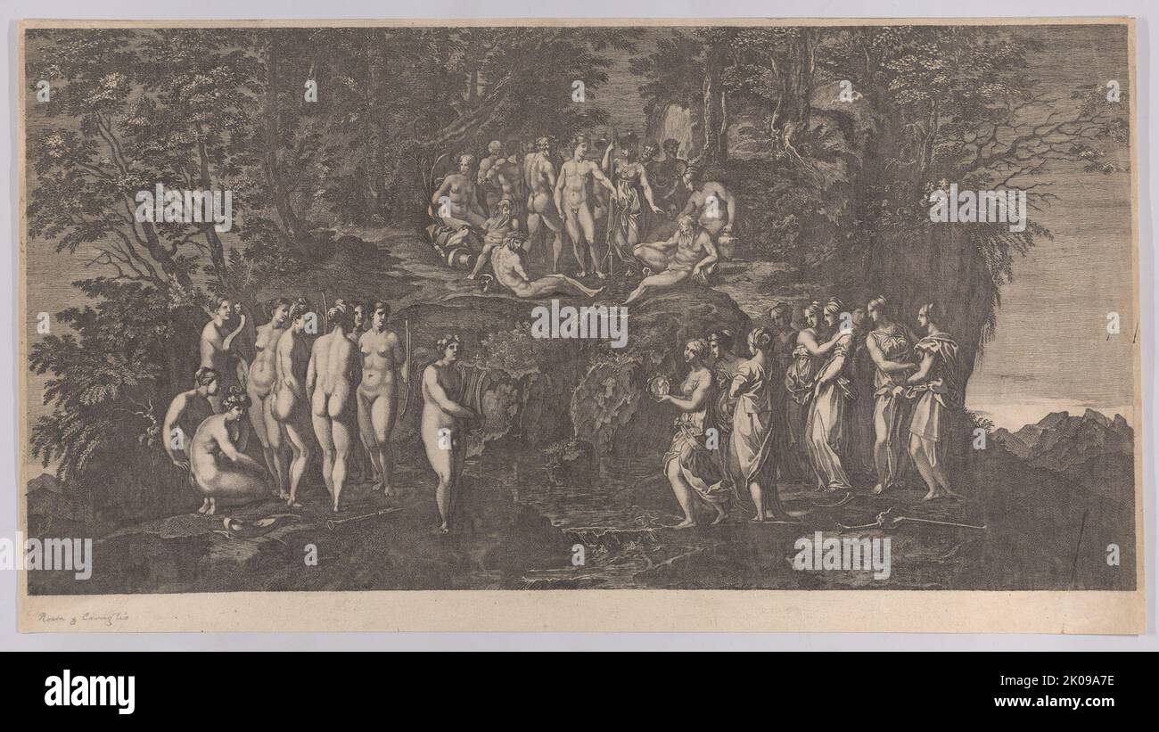 The musical contest between the Muses on one side and the Pierides on ...