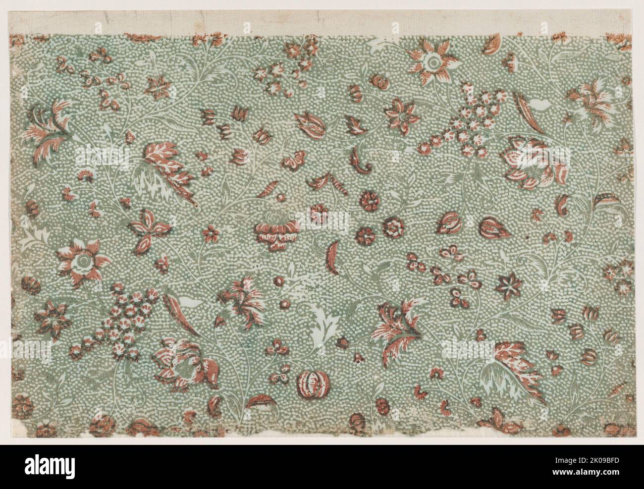 Sheet with overall floral and vine pattern with dots, 19th century ...