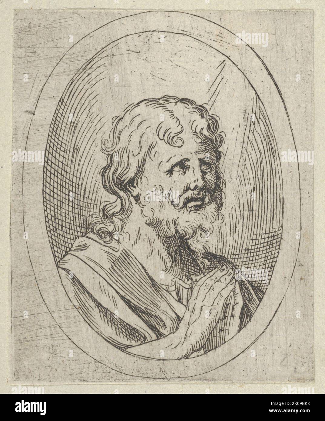 An apostle raising his eyes in prayer, in an oval frame, from Christ ...