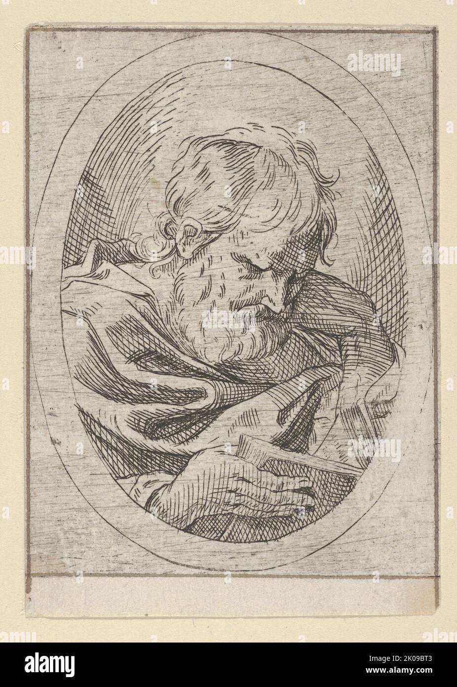 An apostle resting his head on his left hand and reading a book, in an ...