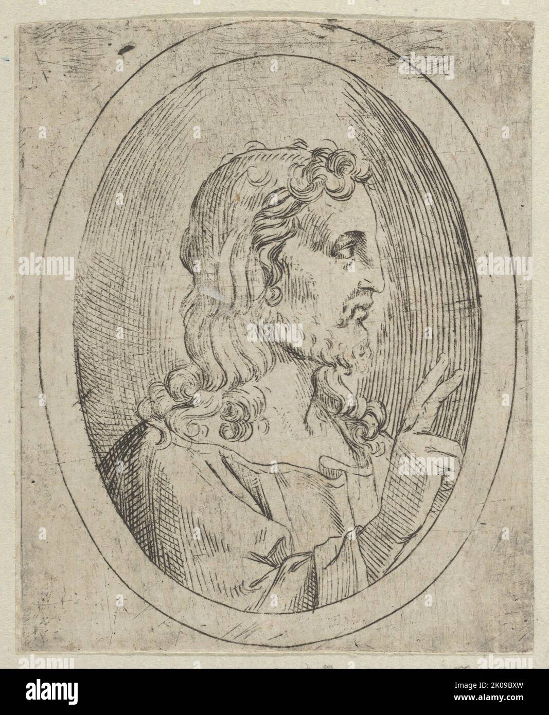 Christ seen in profile facing right, making the sign of blessing with ...