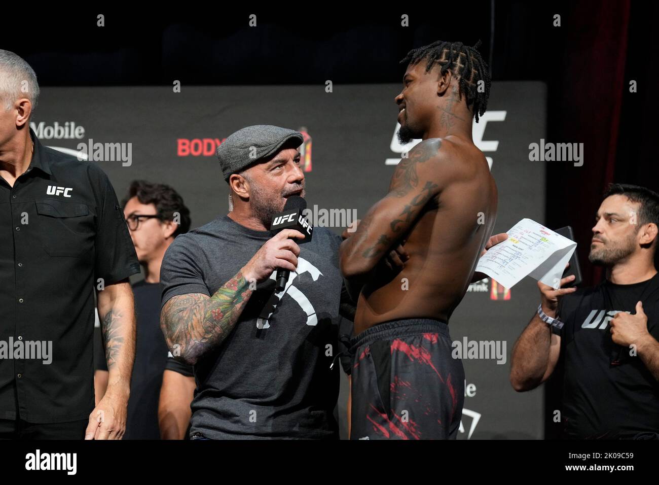 LAS VEGAS, NV - September 9: Joe Rogan (L) and Kevin Holland (R) at MGM ...