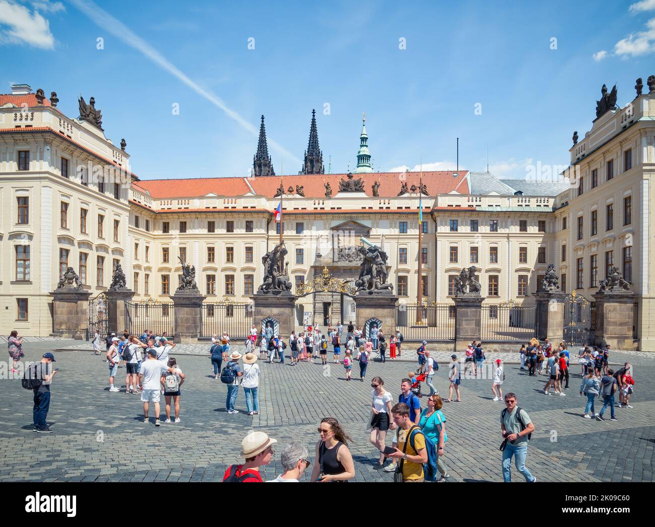 Prague, Czech Republic - June 2022: The guarded entrance of the New ...
