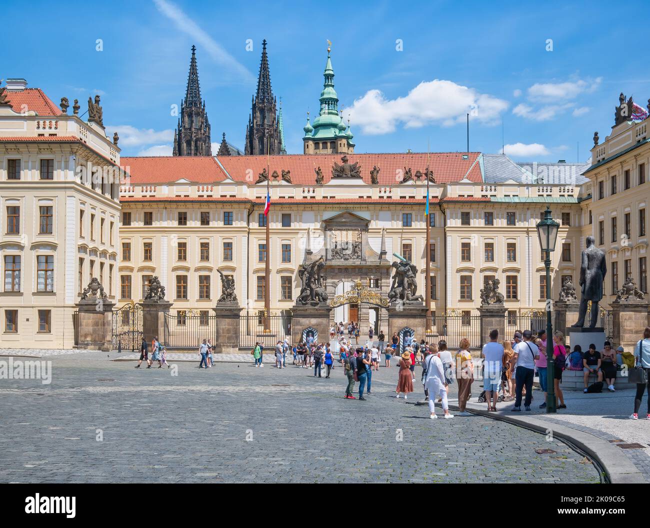 Prague, Czech Republic - June 2022: The guarded entrance of the New ...