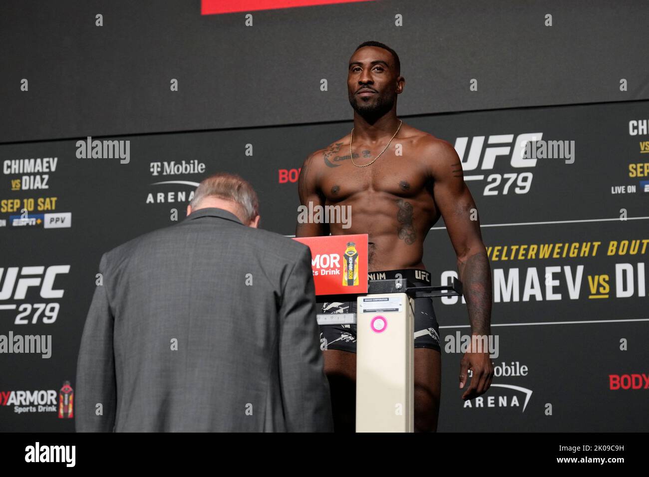 LAS VEGAS, NV - September 9: Jamie Pickett steps on the scale for the ...
