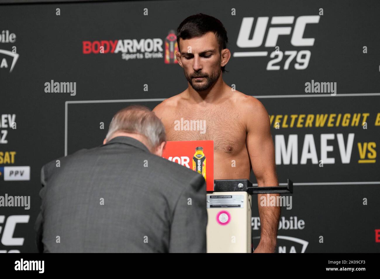 LAS VEGAS, NV - September 9: Chad Anheliger steps on the scale for the ...