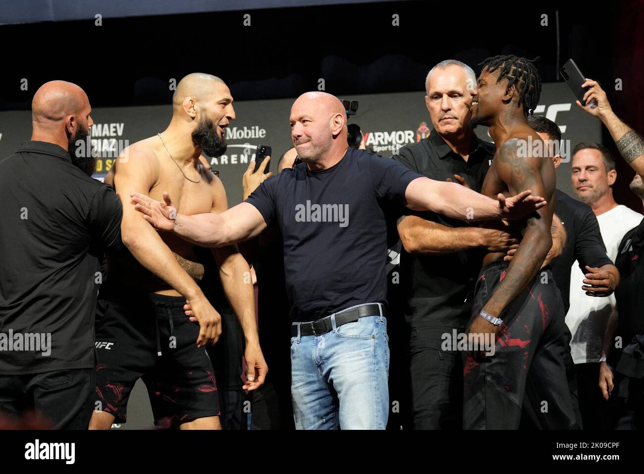 LAS VEGAS, NV - September 9: Khamzat Chimaev (L) and Kevin Holland (R ...