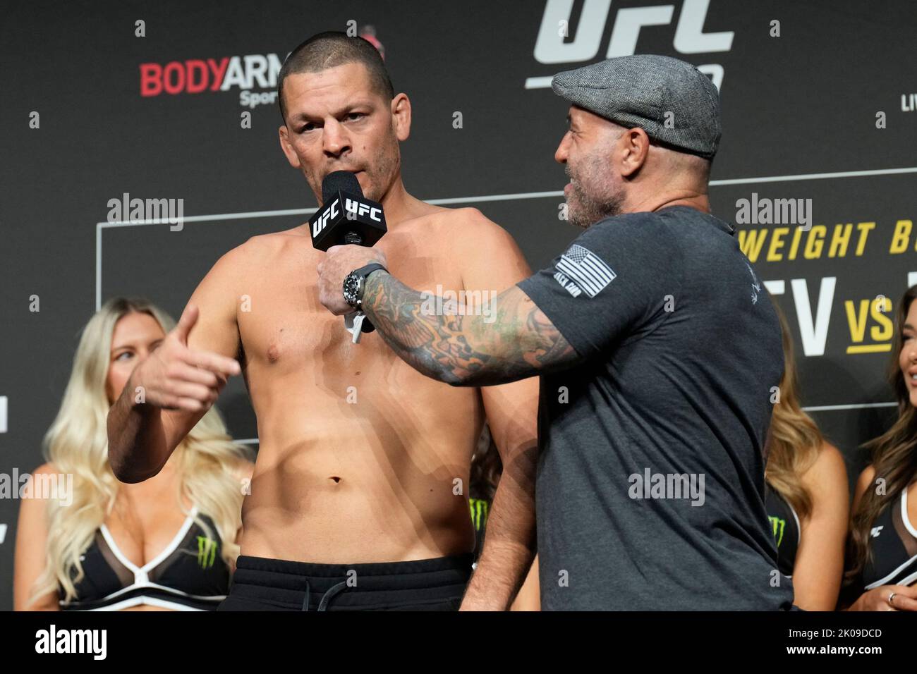 LAS VEGAS, NV - September 9: Joe Rogan (L) and Nate Diaz (R) at MGM ...