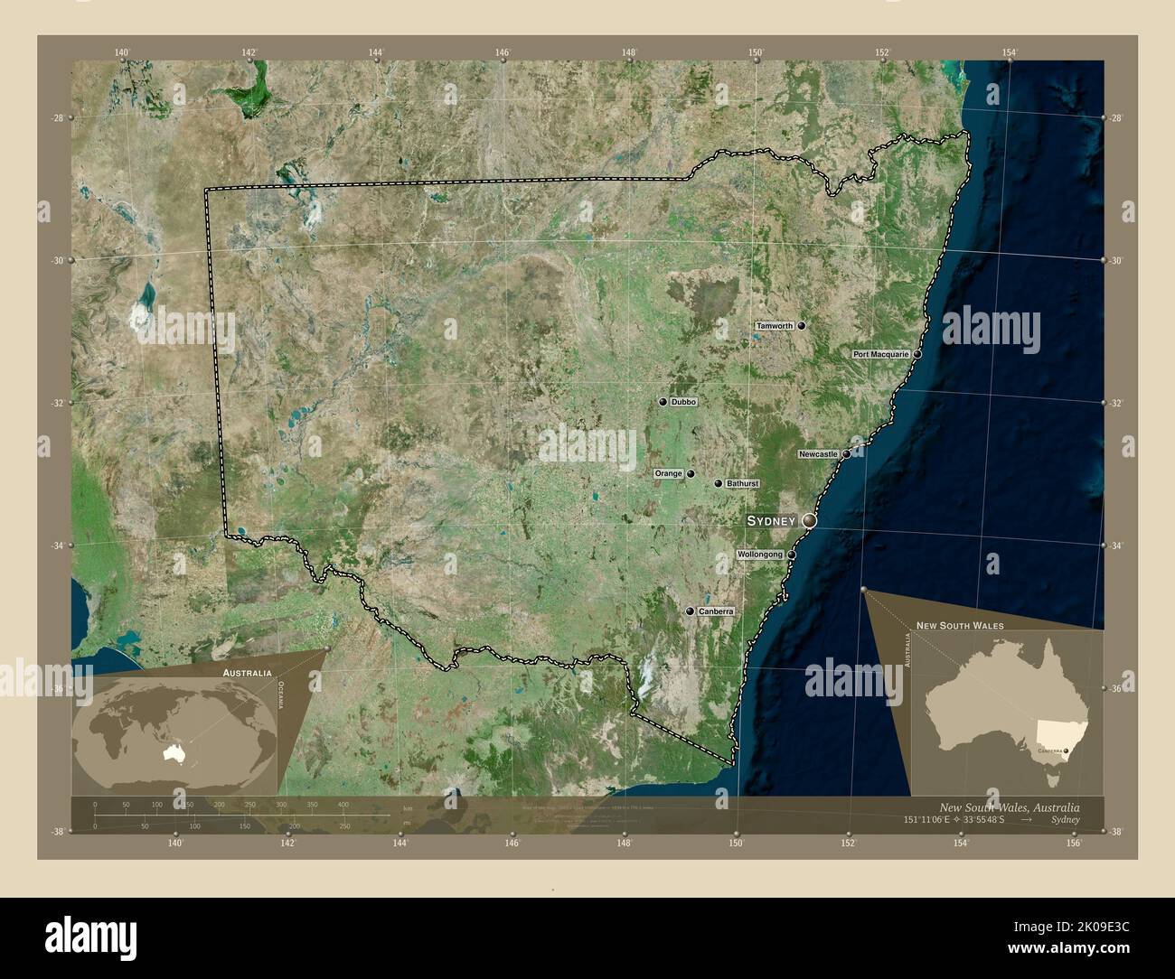 New South Wales, state of Australia. High resolution satellite map ...
