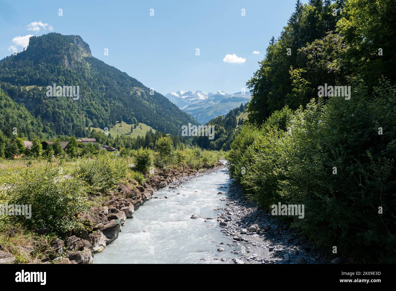 Mountain river Gornerer in the valley. River valley in mountains ...