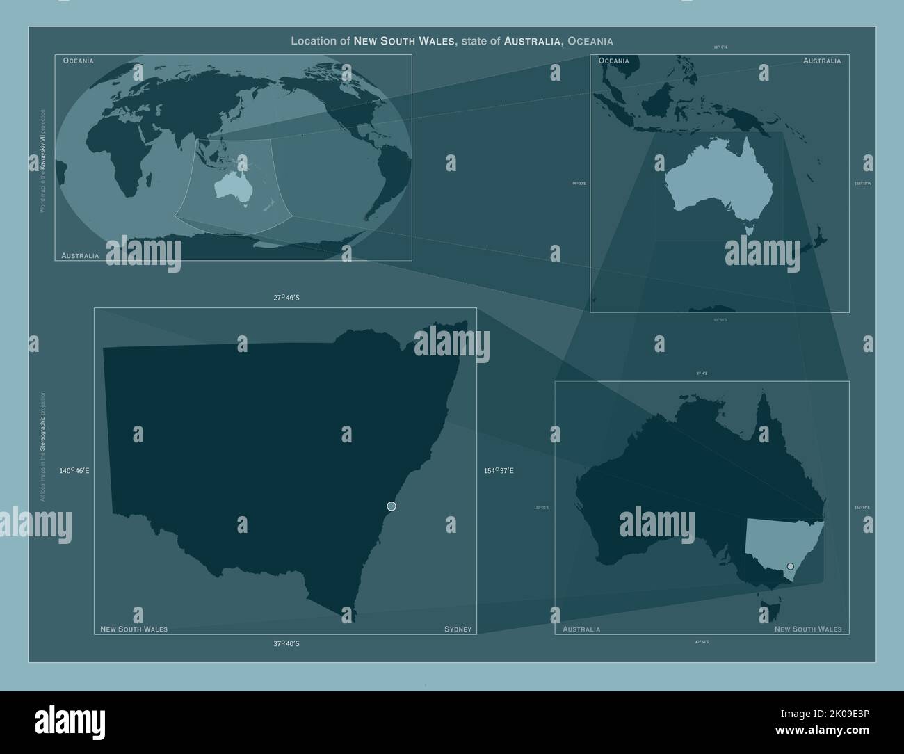 New South Wales, state of Australia. Diagram showing the location of ...