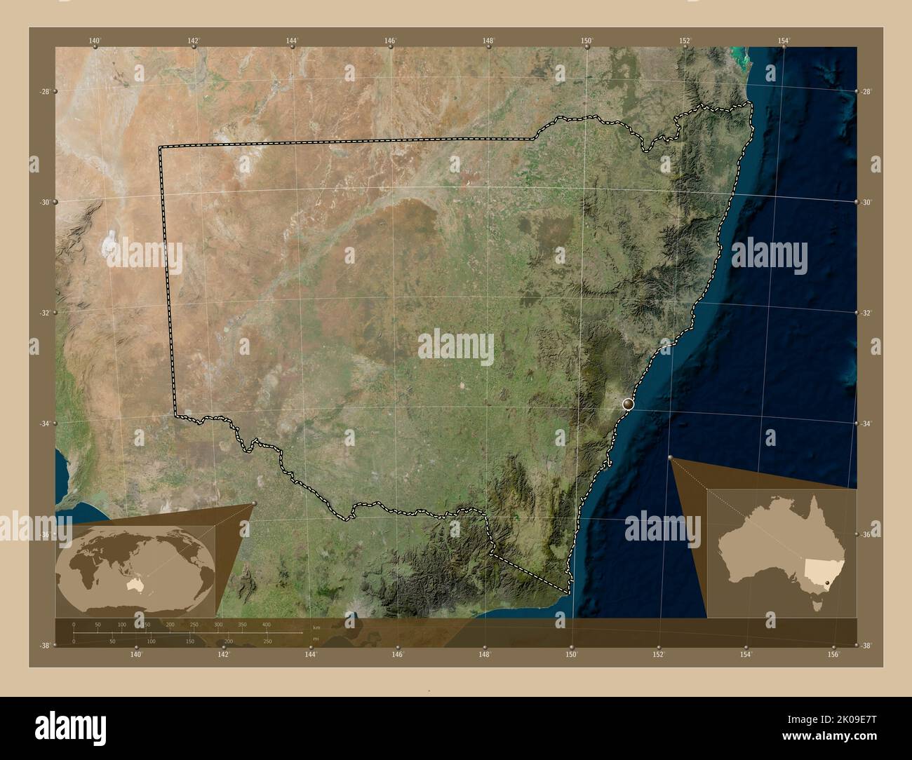 New South Wales, state of Australia. Low resolution satellite map ...