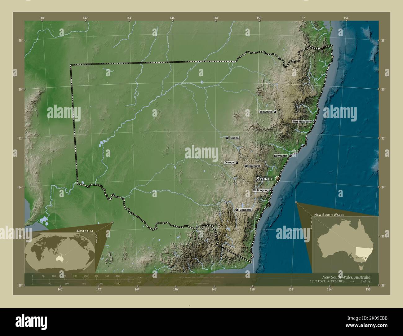 New South Wales, state of Australia. Elevation map colored in wiki ...
