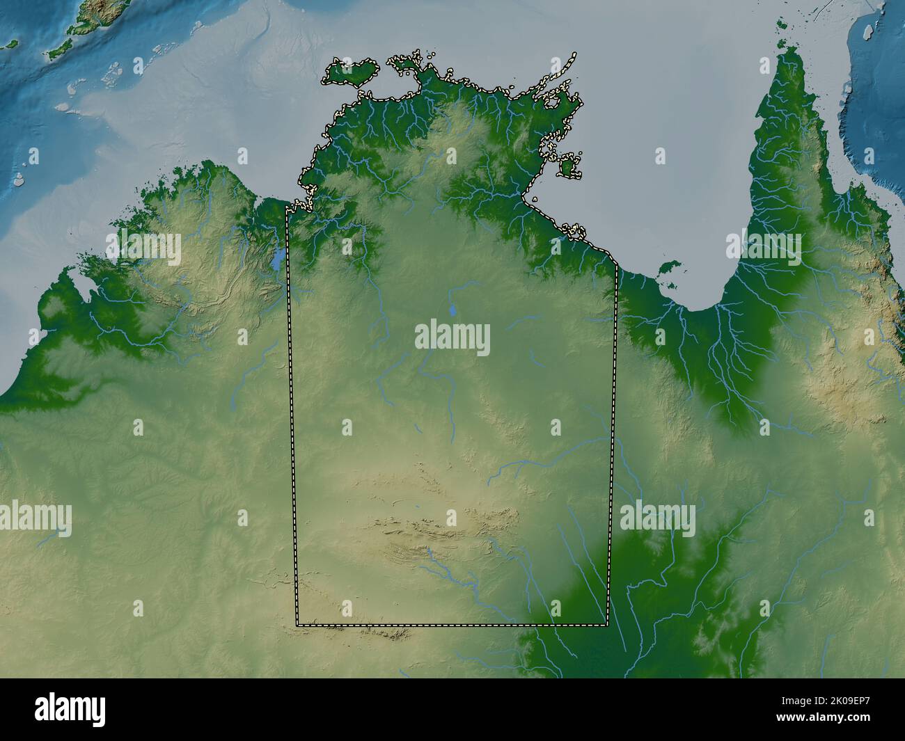 Northern Territory, territory of Australia. Colored elevation map with ...