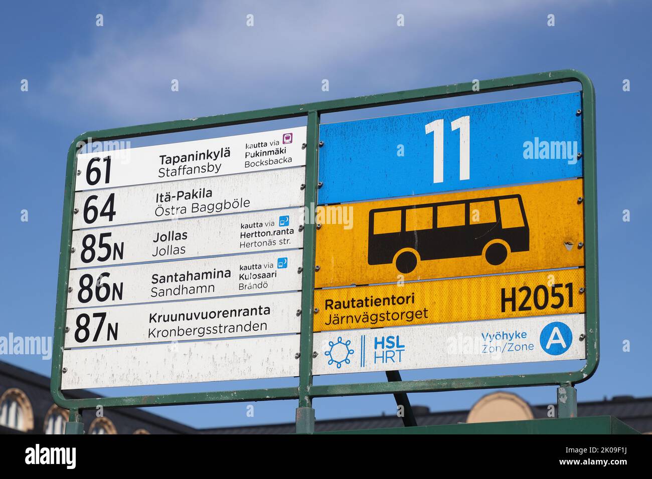 Helsinki, Finland - August 20, 2022: Close-up view of a bilingual ...