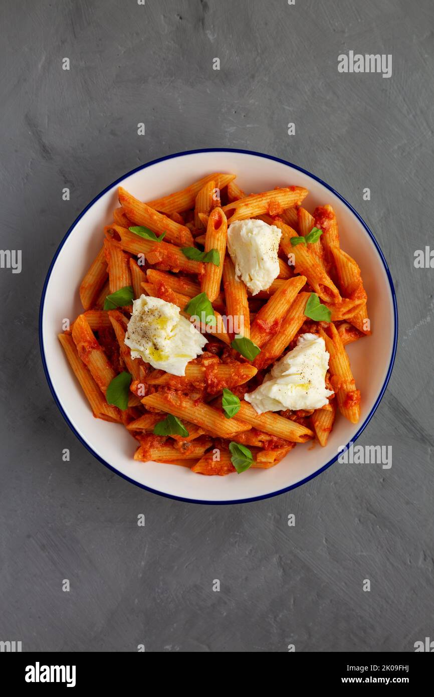 Homemade Penne Alla Vodka With Bacon, Cheese and Basil Stock Photo - Alamy