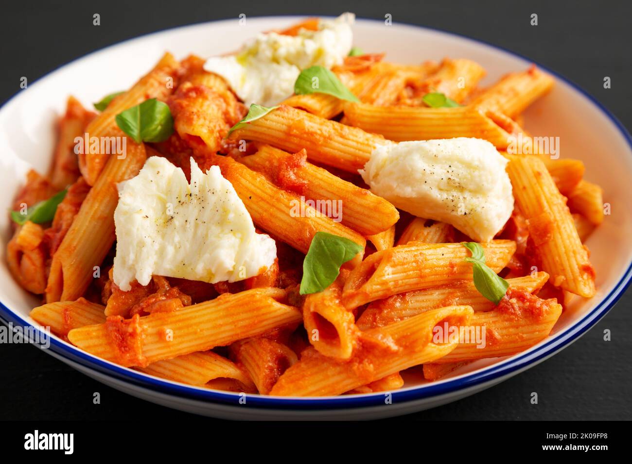 Homemade Penne Alla Vodka With Bacon, Cheese and Basil Stock Photo - Alamy