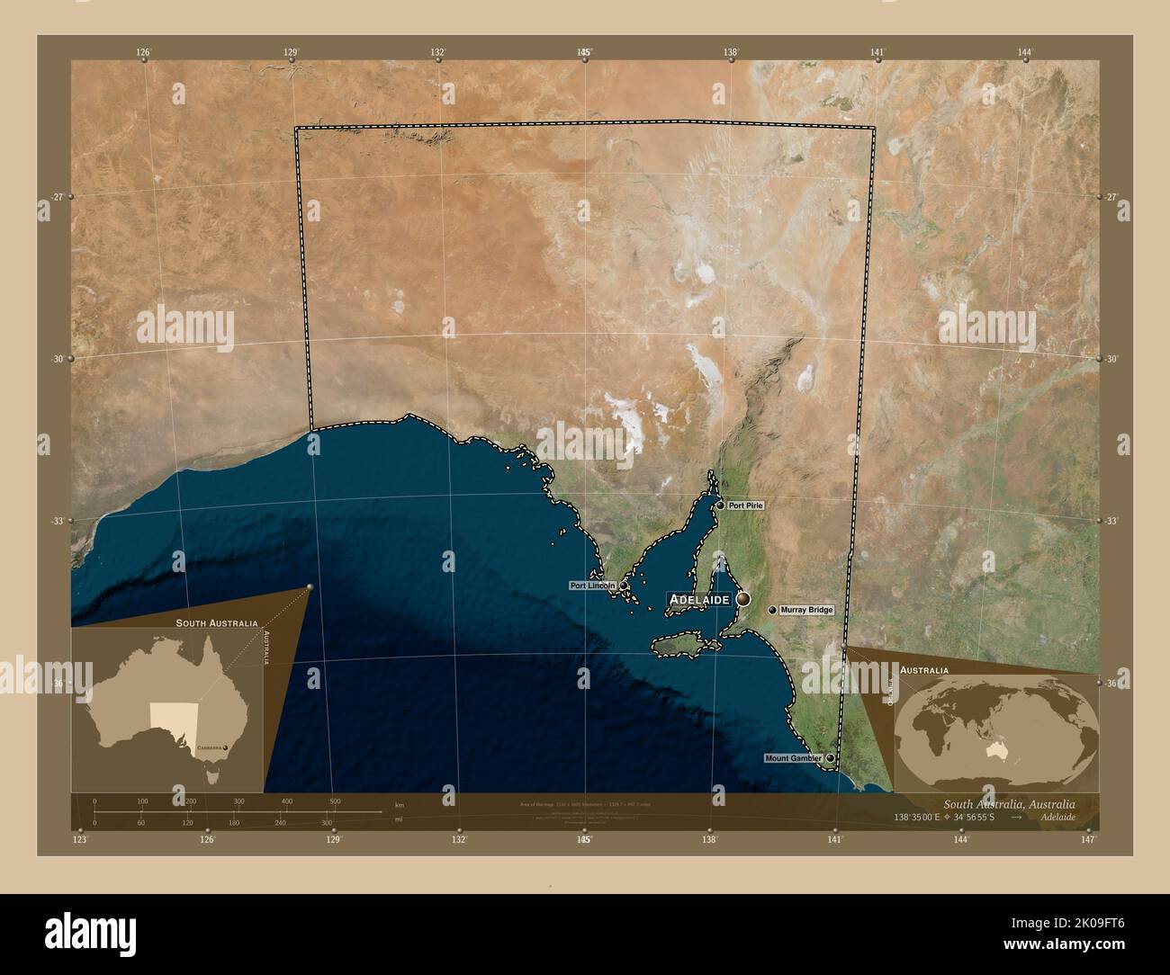 South Australia, state of Australia. Low resolution satellite map ...