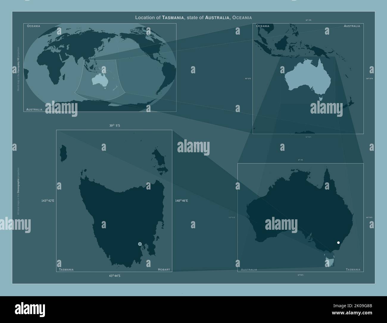 Tasmania, state of Australia. Diagram showing the location of the ...