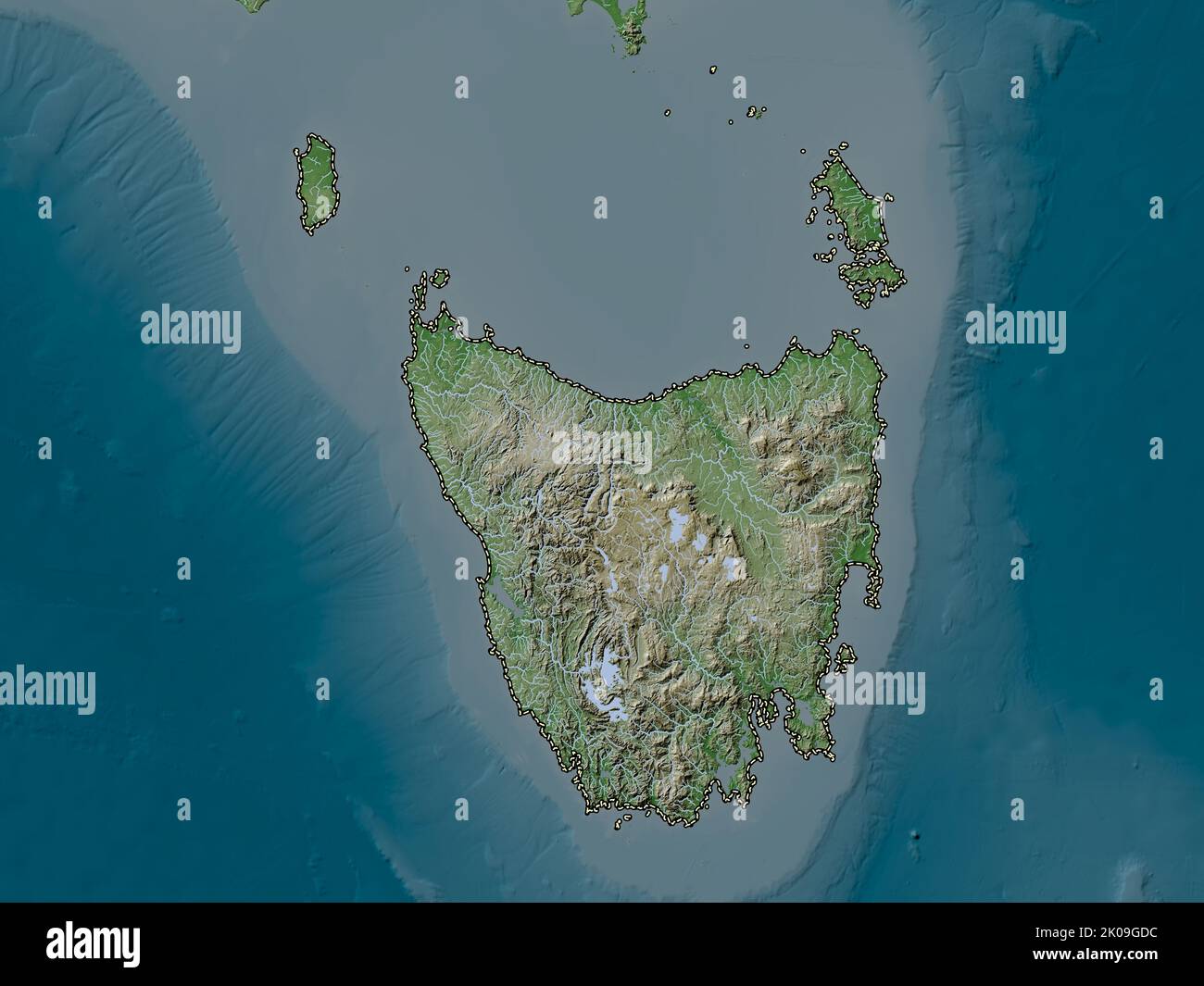 Tasmania, state of Australia. Elevation map colored in wiki style with ...
