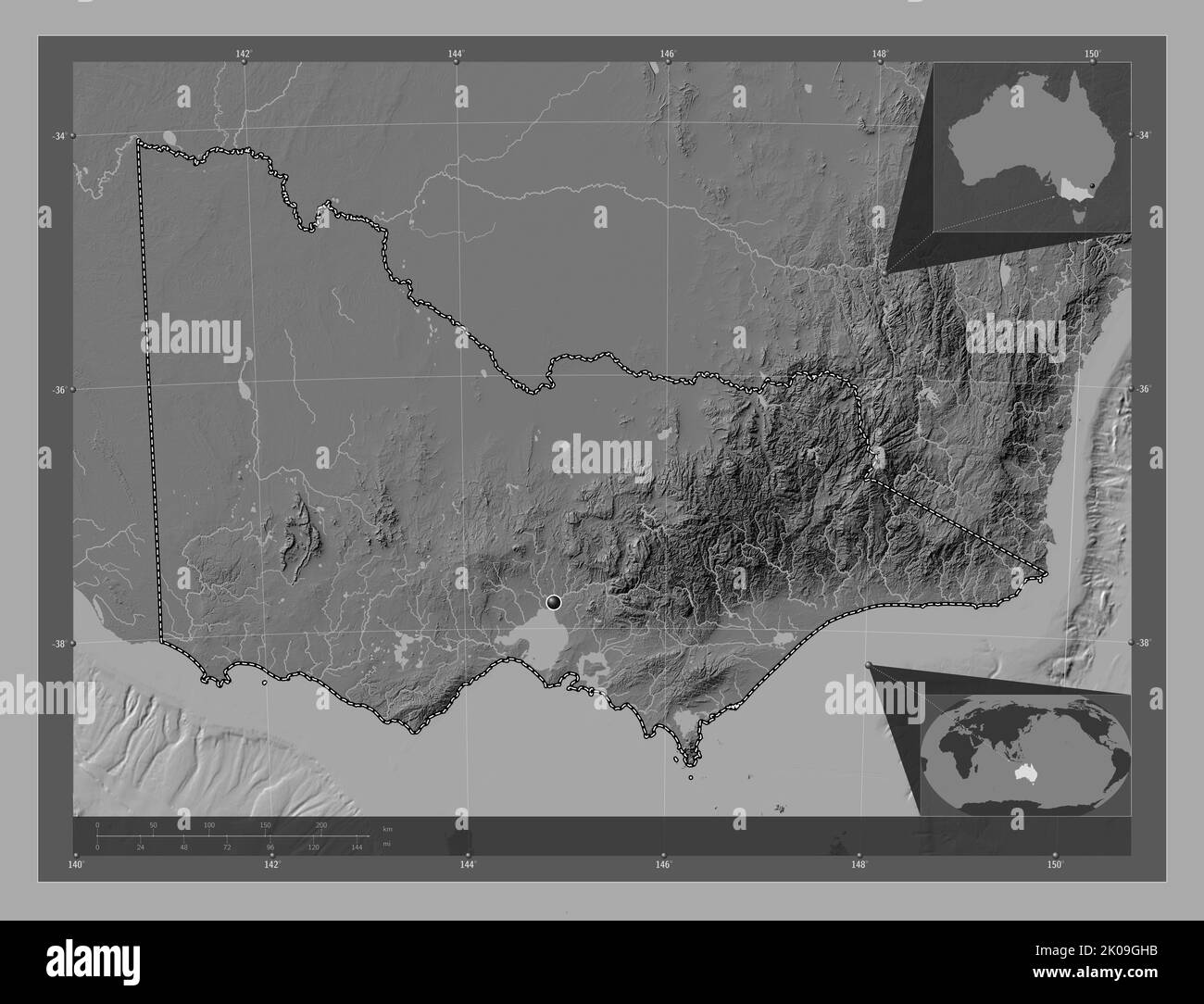 Victoria, state of Australia. Bilevel elevation map with lakes and ...