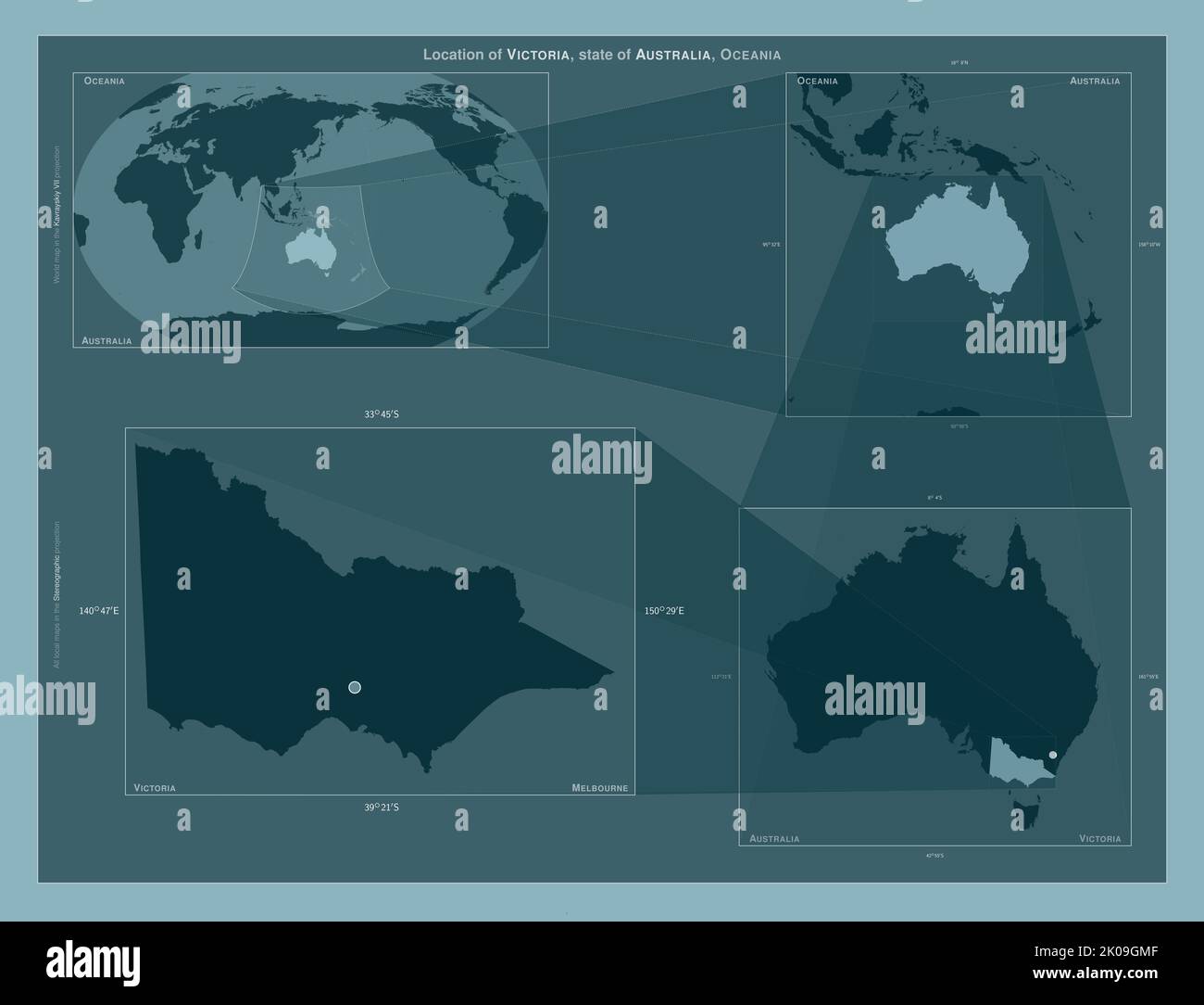 Victoria, state of Australia. Diagram showing the location of the ...
