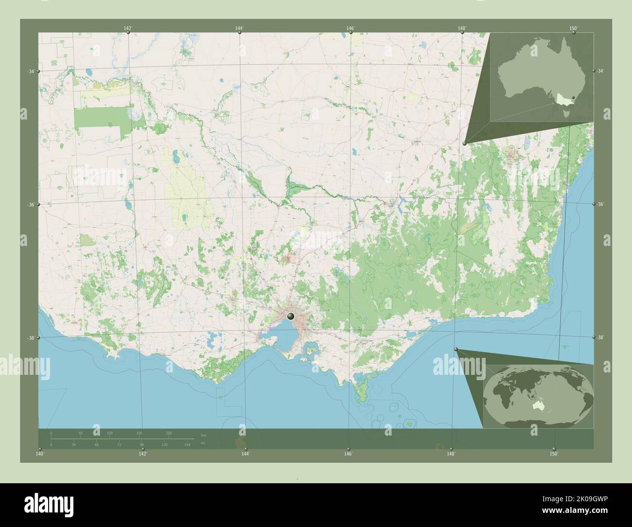 Victoria, state of Australia. Open Street Map. Corner auxiliary ...