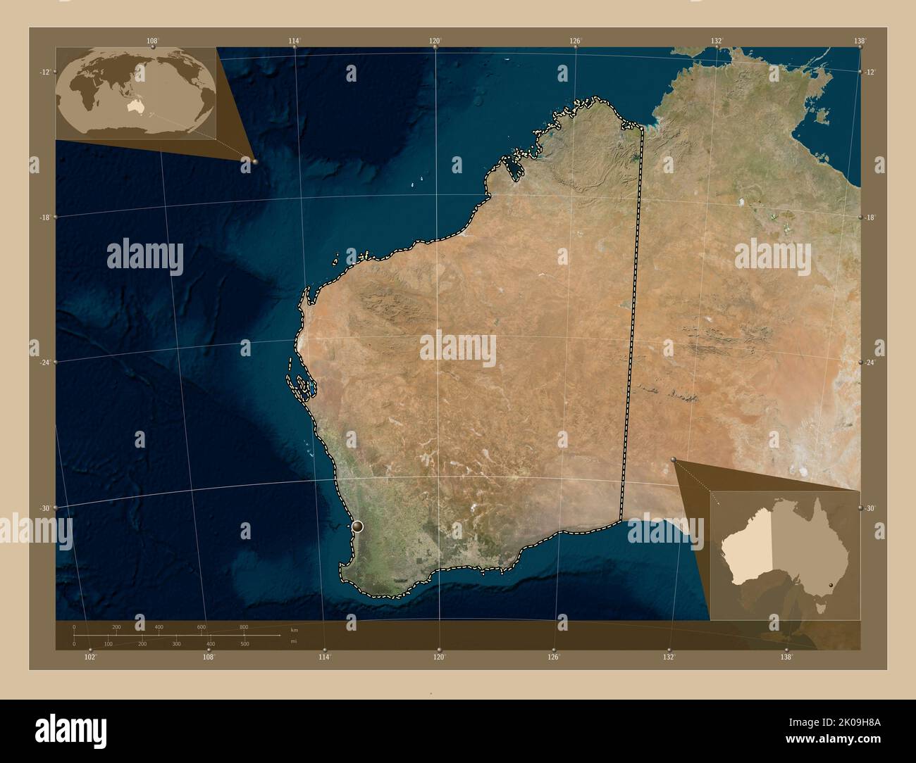 Western Australia, state of Australia. Low resolution satellite map ...