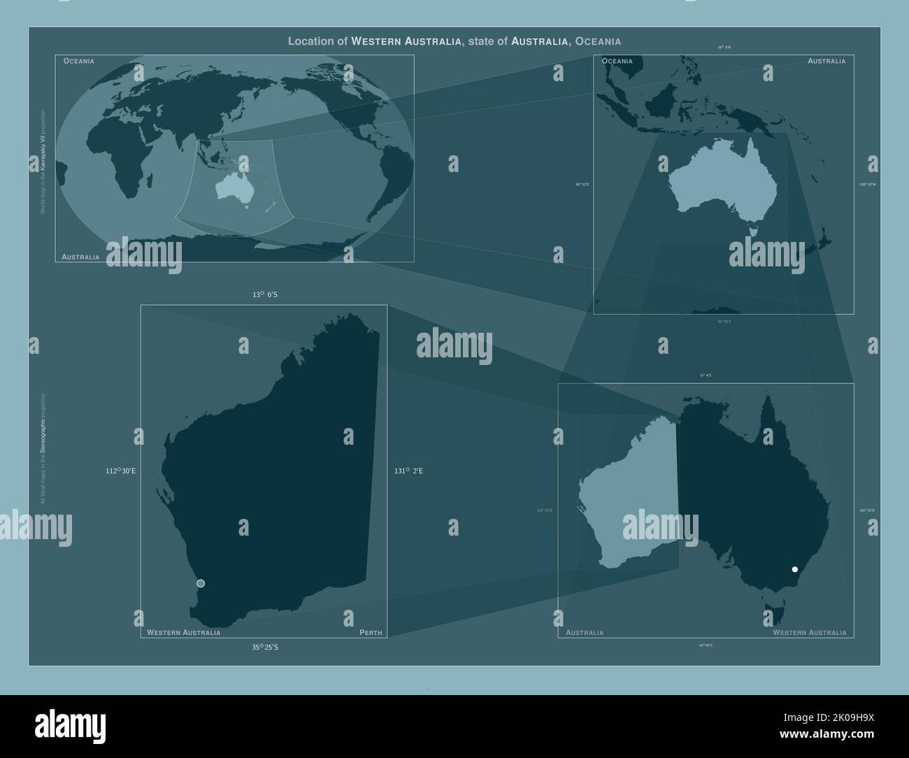 Western Australia, state of Australia. Diagram showing the location of ...