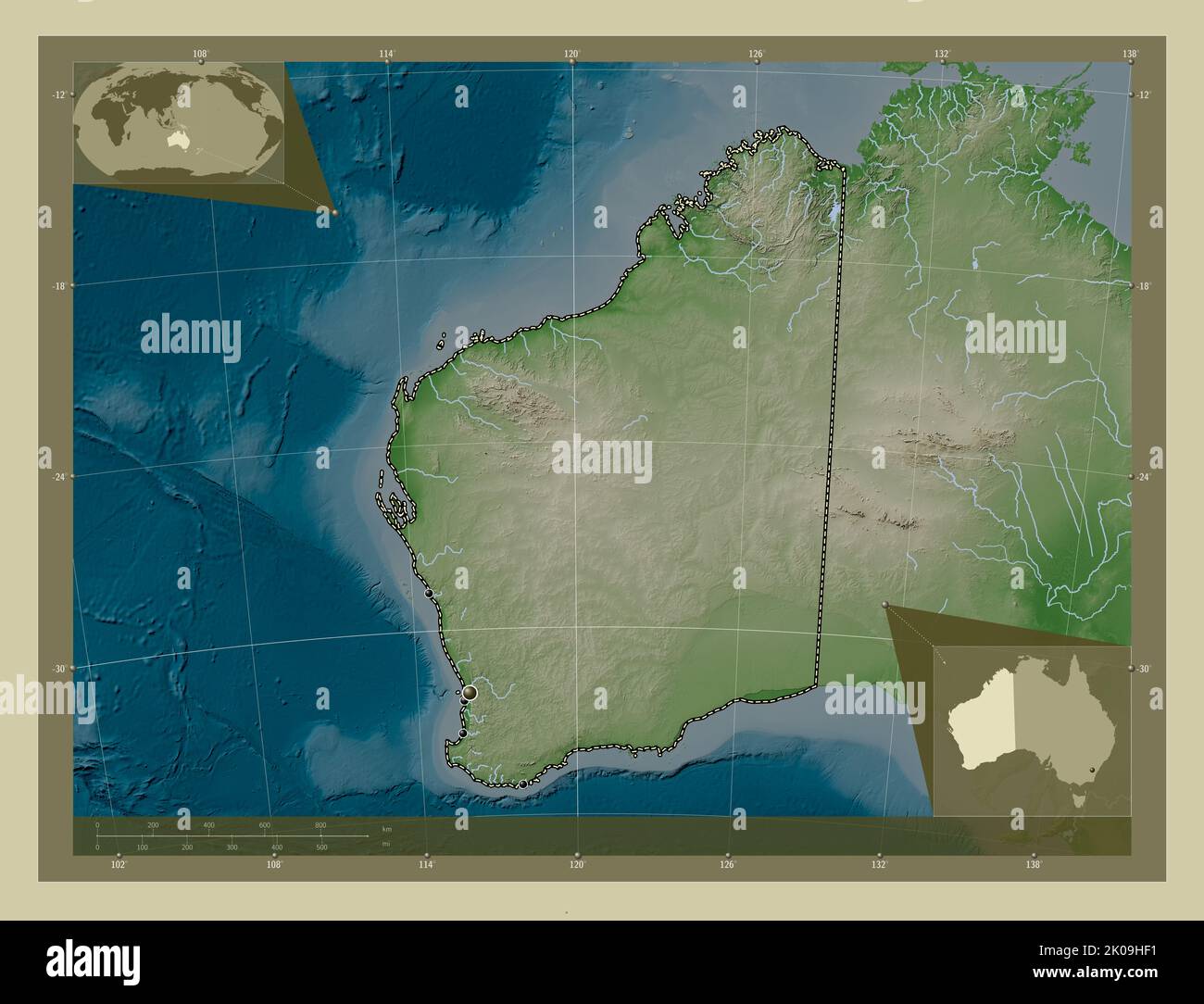Western Australia, state of Australia. Elevation map colored in wiki ...