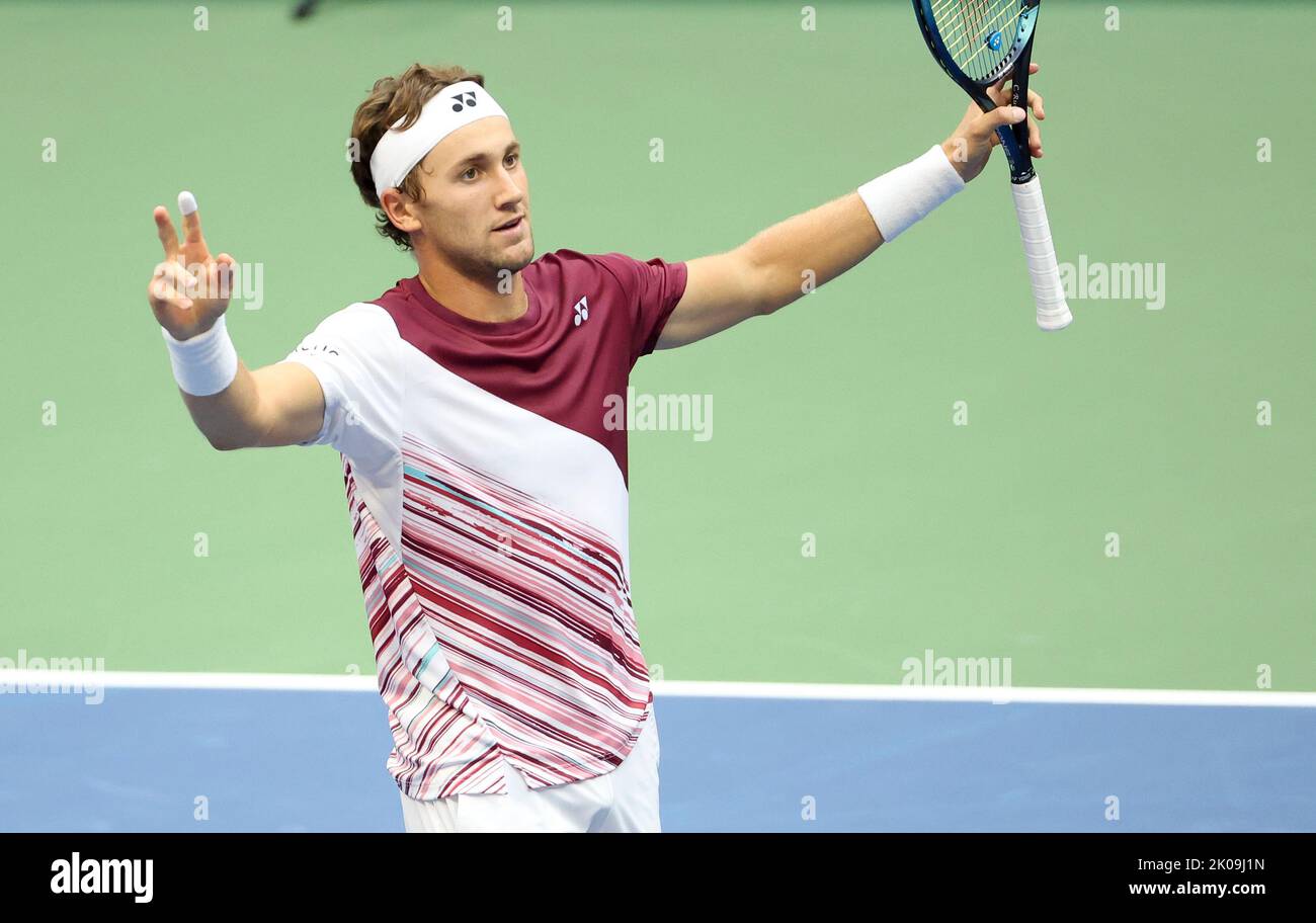 Casper Ruud of Norway celebrates his semifinal victory during day 12 of ...