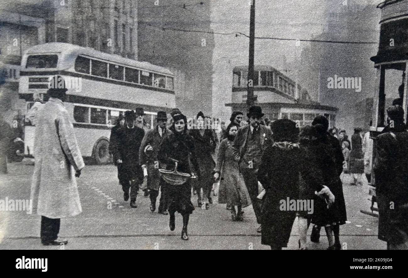 Sheffield, England street scene during World War II, 1942 Stock Photo ...