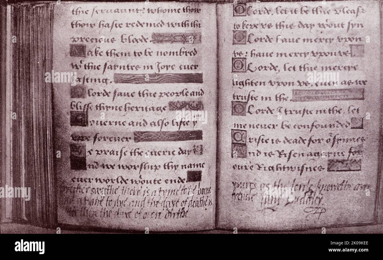 Prayer book used by Lady Jane Grey (c. 1537 - 1554), English noblewoman ...