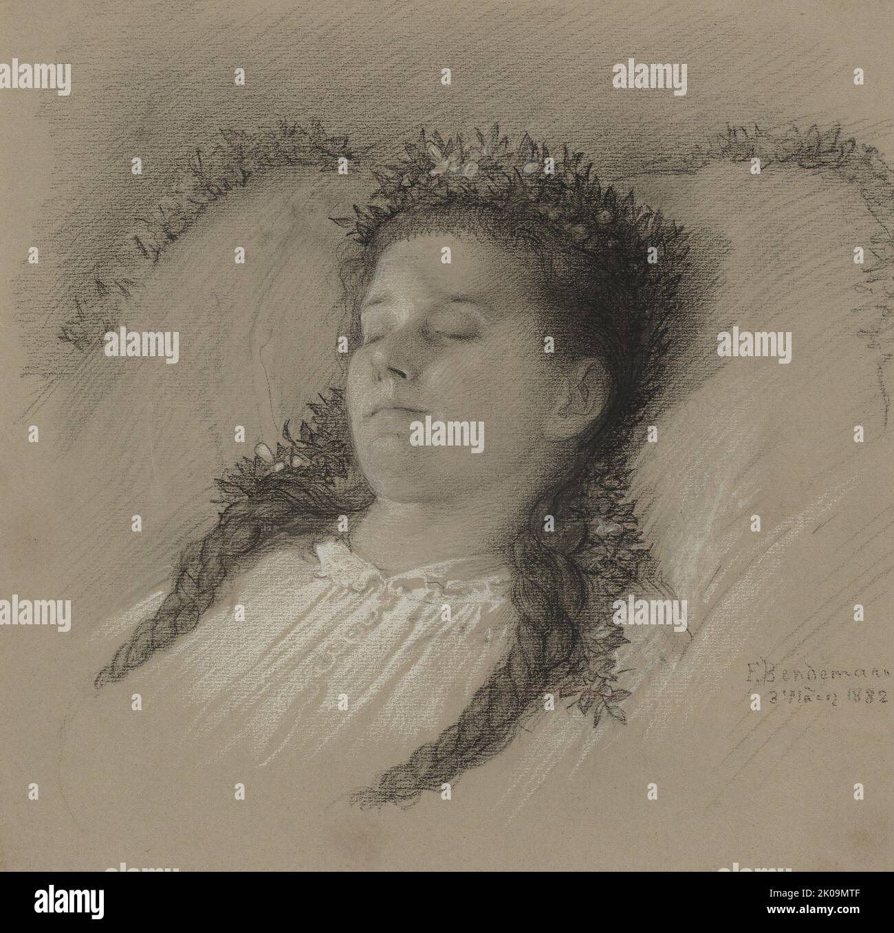 A Girl on Her Deathbed with a Crown of Flowers, 1882 Stock Photo - Alamy