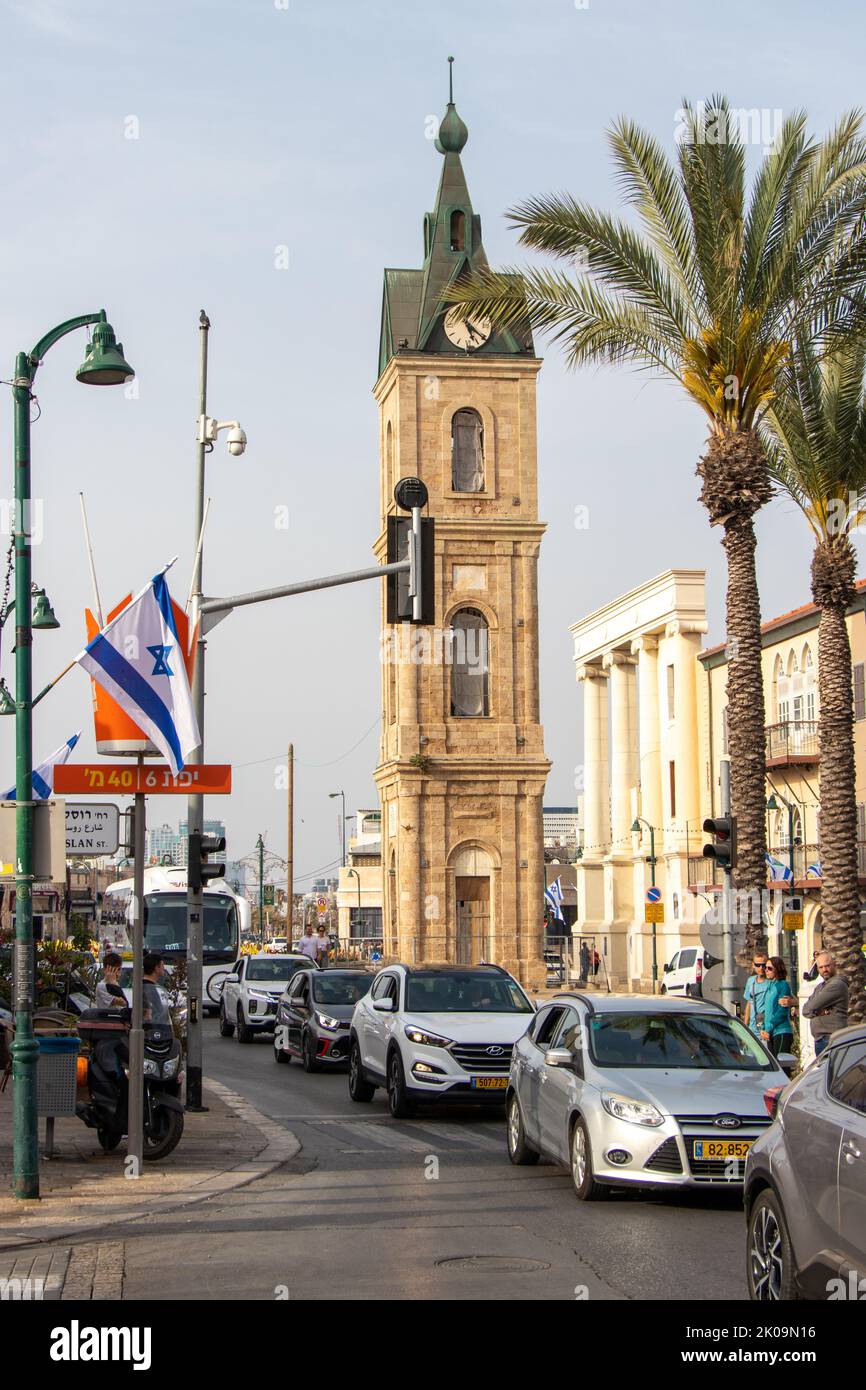 Tel Aviv, Israel: 24 April 2022. View of Yefet street and Clock Tower ...