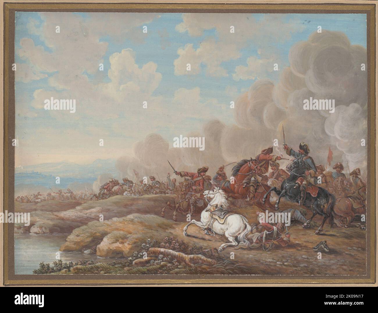 Cavalry Battle by a River, 2nd half of the 18th century Stock Photo - Alamy