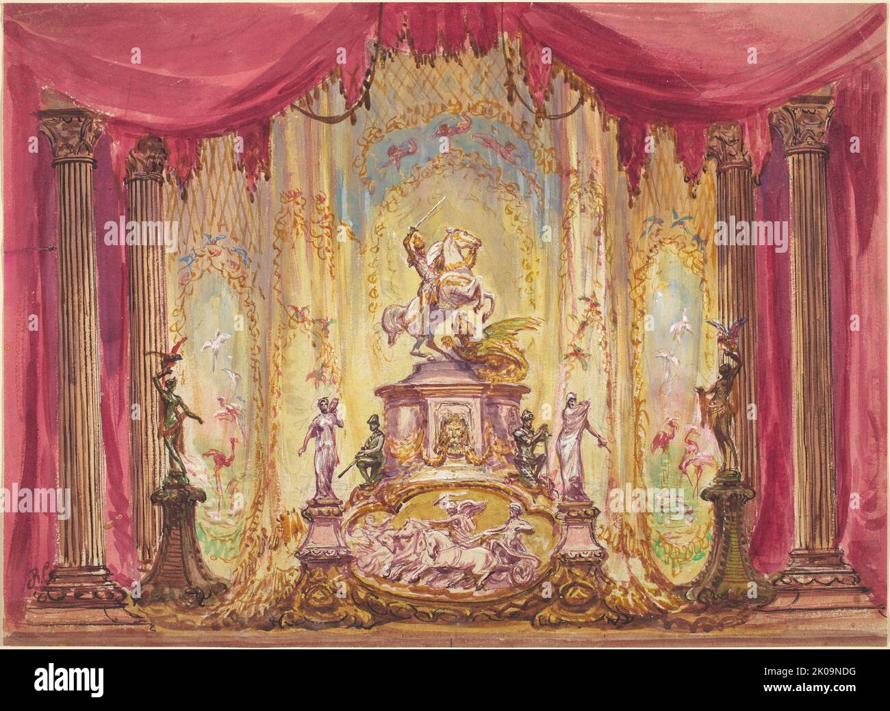 Stage Set with a Statue Of Saint George Slaying the Dragon Stock Photo ...