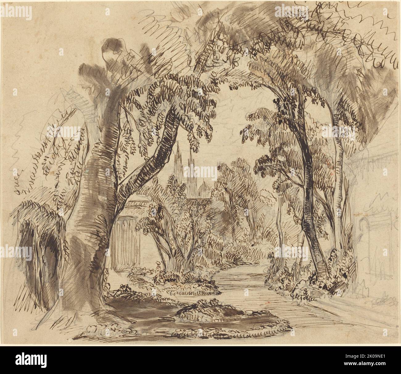 A Tree-lined Garden Path (Preliminary Sketch for "Sleeping Beauty and ...
