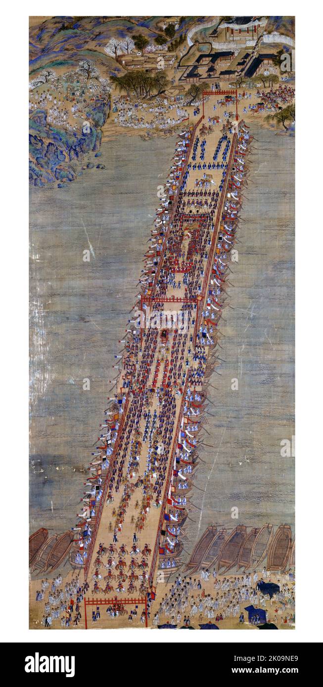 Eight-day procession led by King Jeongjo. Procession crossing the Han ...