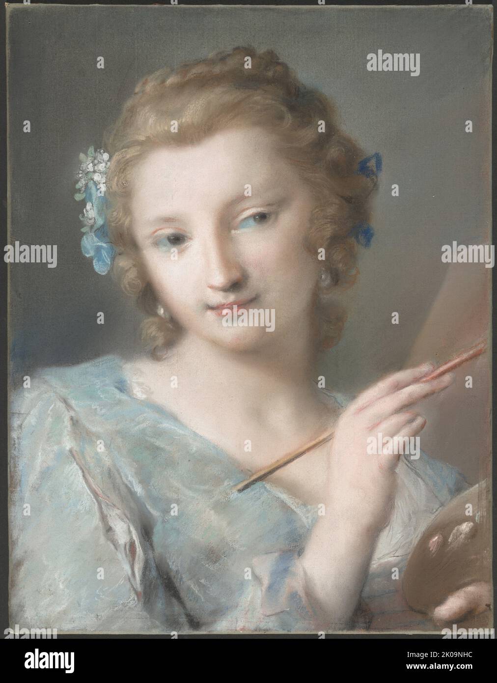 Pastel on blue laid paper mounted to canvas on strainer hi-res stock ...