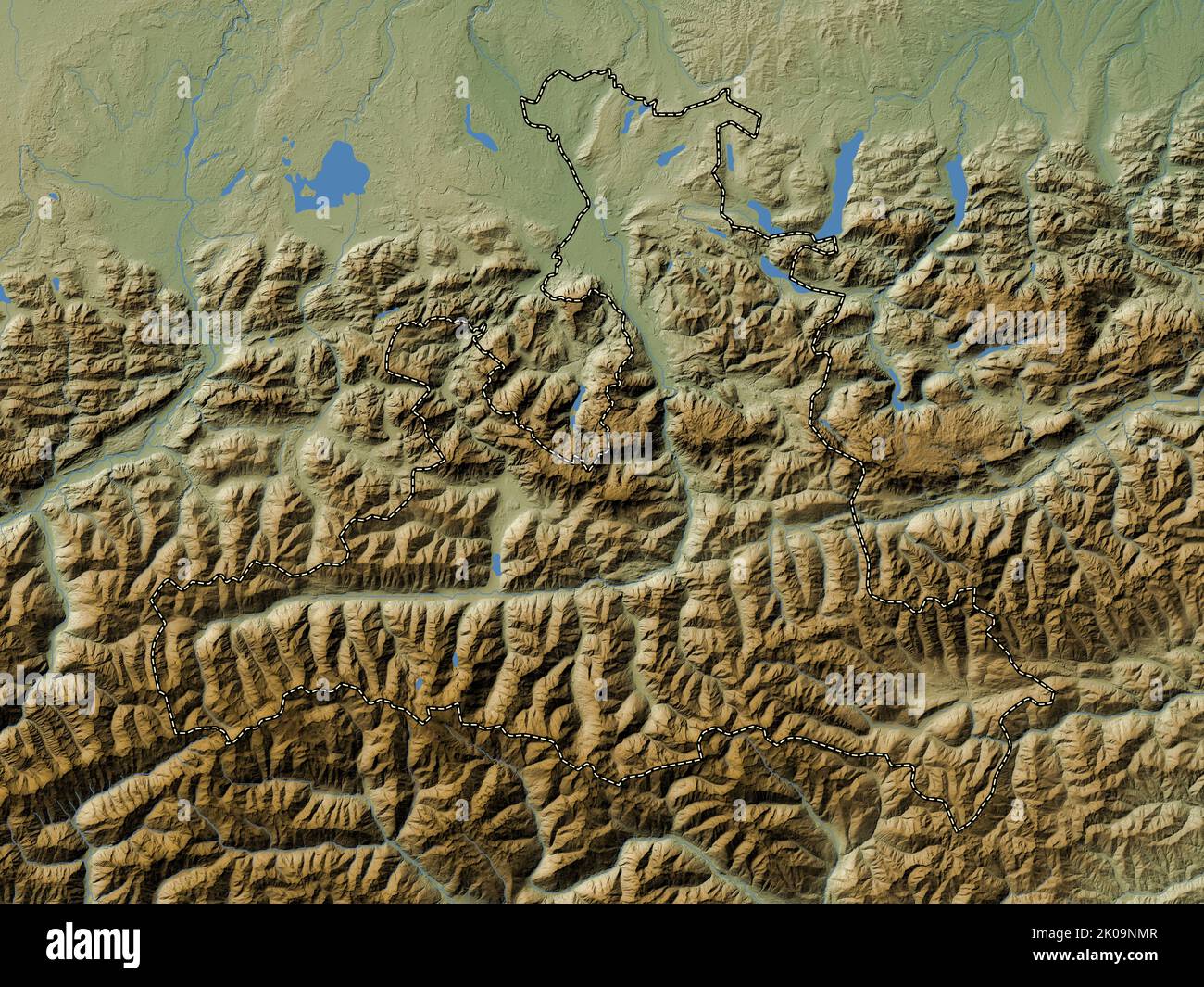 Salzburg, state of Austria. Colored elevation map with lakes and rivers ...