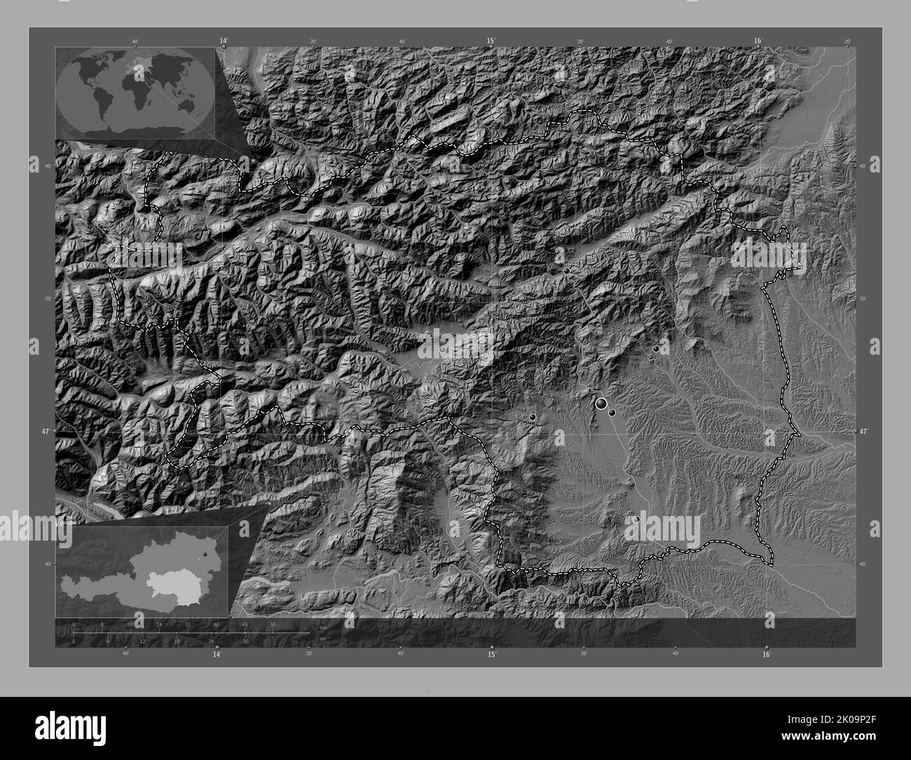 Steiermark, state of Austria. Bilevel elevation map with lakes and ...