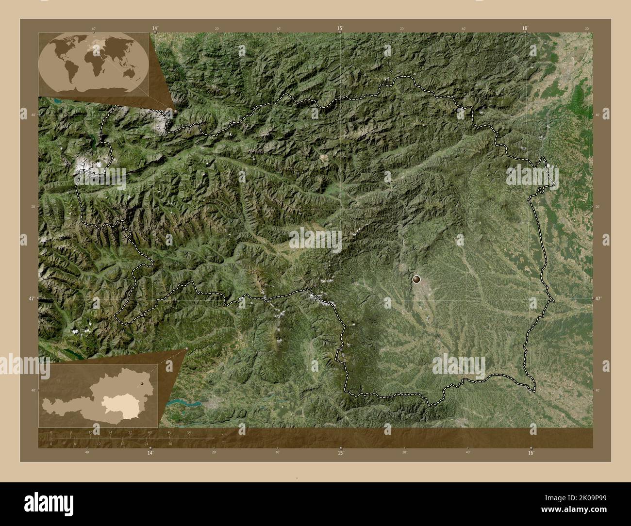 Steiermark, state of Austria. Low resolution satellite map. Corner ...